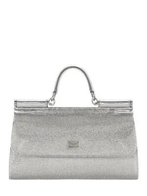 Dolce & Gabbana Satin Sicily Bag With Fusible Rhinestones Handbags Viscose - Silver