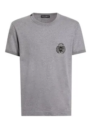 Dolce & Gabbana Cotton T-shirt With Heraldic Patch T-shirts And Polos Gray - Grey