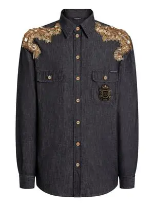 Dolce & Gabbana Denim Shirt With Patches Denim Multi-colored - Multicolor