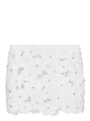 Dolce & Gabbana Cotton Miniskirt With Floral Embroidery And Rhinestone Embellisht Skirts - White