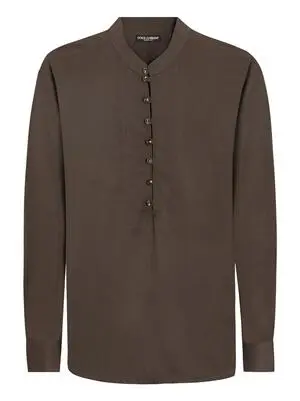 Dolce & Gabbana Mandarin Shirt In Cotton Canvas Shirts - Brown