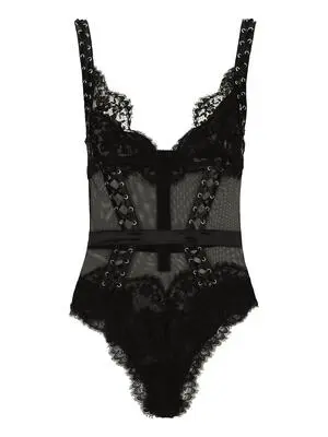 Dolce & Gabbana Lace And Tulle Bodysuit With Lacing - Black