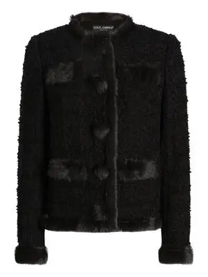 Dolce & Gabbana Single-breasted Tweed Jacket With Fur Trim - Black