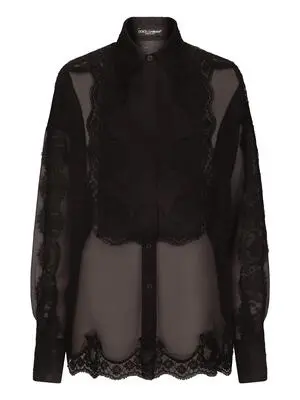 Dolce & Gabbana Organza Tuxedo Shirt With Lace Inserts Shirts And Tops - Black