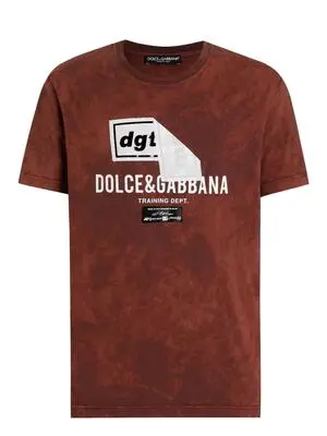 Dolce & Gabbana Marble-effect Cotton T-shirt With Print T-shirts And Polos - Brown