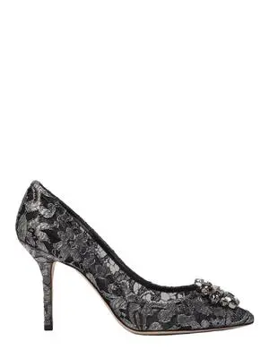 Dolce & Gabbana Lurex Lace Pumps With Brooch Detailing - Grey