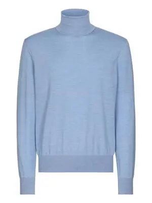 Dolce & Gabbana Extra-fine Cashmere And Silk Turtleneck Sweater Light Blue Cashmere - Azure