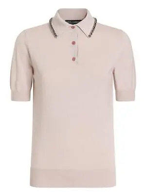 Dolce & Gabbana Short Sleeve Polo With Embellished Collar - Beige