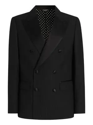 Dolce & Gabbana Double-breasted Sicilia Light Jacket In Striped Jacquard Suits And Blazers - Black