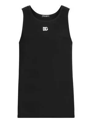 Dolce & Gabbana Cotton Tank Top With Embroidery T-shirts And Polos - Black