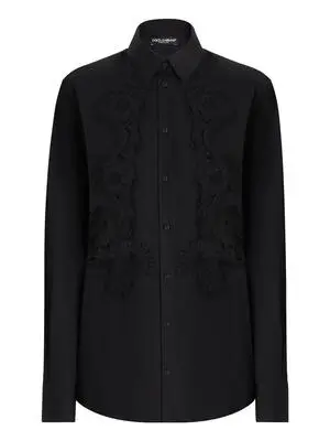 Dolce & Gabbana Cotton Poplin Shirt With Lace Inlay Shirts And Tops - Black