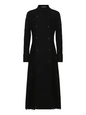 Dolce & Gabbana Double-breasted Lace And Wool Crêpe Coat - Black