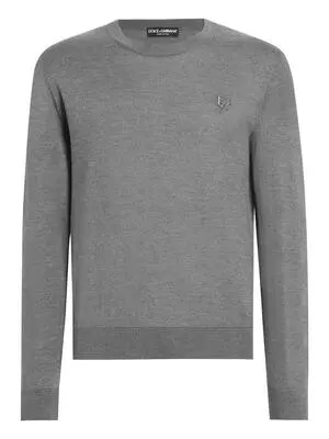 Dolce & Gabbana Silk Round-neck Sweater With Dg Embroidery - Grey