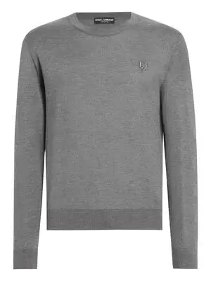 Dolce & Gabbana Silk Round-neck Sweater With Dg Embroidery - Grey