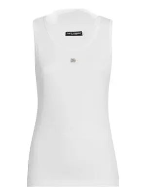 Dolce & Gabbana Fine-rib Jersey Tank Top With Dg Logo Pin - White