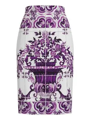 Dolce & Gabbana Majolica-print Fitted Skirt Skirts Silk - Multicolor