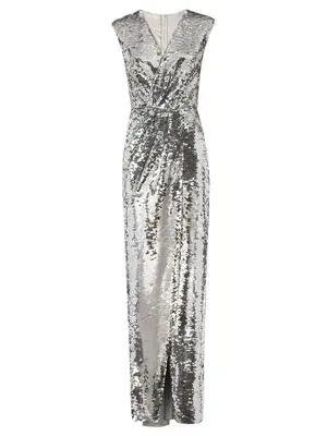 Dolce & Gabbana Long Sequined Dress With Draping Dresses - Silver
