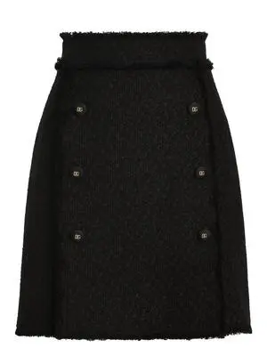 Dolce & Gabbana Short Tweed Skirt With Dg Logo Buttons - Black