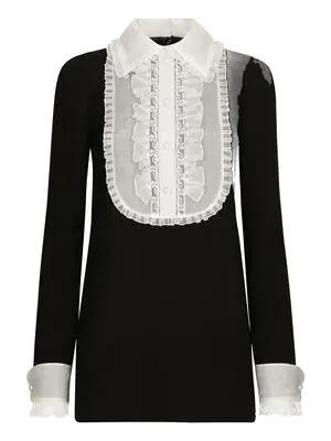 Dolce & Gabbana Wool Crepe Dress With Organza Shirt Front - Black
