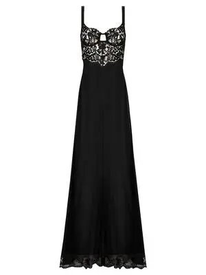 Dolce & Gabbana Long Silk Chiffon Dress With Lace Body Dresses Silk - Black