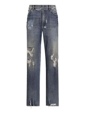 Dolce & Gabbana Oversize Cotton Jeans With Distressed Details - Multicolor