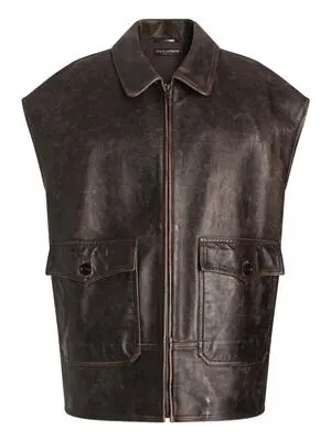 Dolce & Gabbana Bull Leather Vest Coats And Jackets - Brown