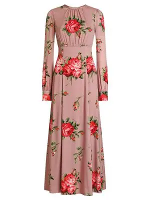 Dolce & Gabbana Rose Bouquet-print Charmeuse Long Dress Dresses - Multicolor
