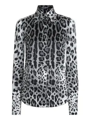 Dolce & Gabbana Leopard- Silk Satin Shirt Shirts And Tops - Print