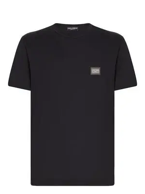 Dolce & Gabbana Cotton T-shirt With Branded Tag T-shirts And Polos - Blue