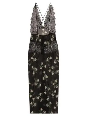 Dolce & Gabbana Violets Print Lace Insert Dress - Multicolor