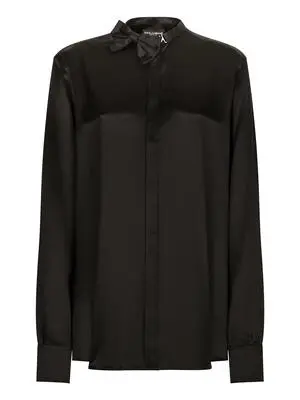 Dolce & Gabbana Satin Shirt With Bow-tie Detailing Shirts And Tops Silk - Black