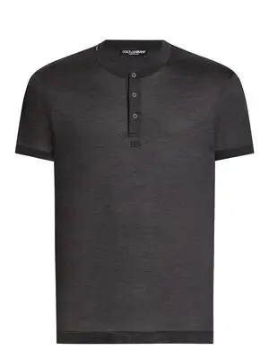 Dolce & Gabbana Serafino Silk T-shirt With Embroidery T-shirts And Polos - Grey