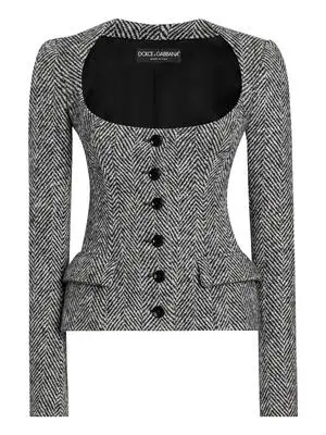 Dolce & Gabbana Single-breasted Jacket In Wool Chevron Blazers - Multicolor