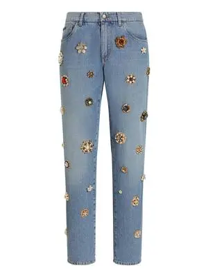 Dolce & Gabbana Embellished Cotton Denim Jeans - Multicolor