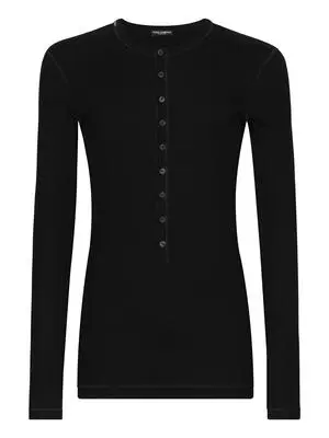 Dolce & Gabbana Fine-rib Cotton Granddad-neck T-shirt T-shirts And Polos Cotton - Black