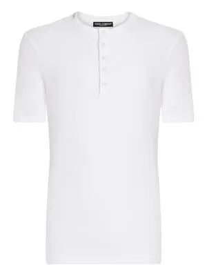 Dolce & Gabbana Fine-rib Cotton Granddad-neck T-shirt T-shirts And Polos Cotton - White