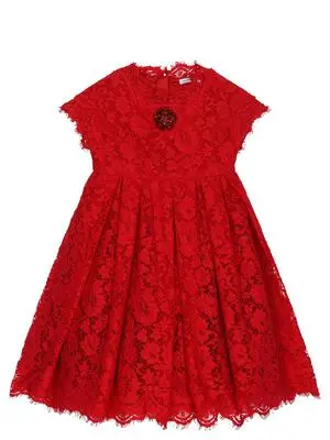 Dolce & Gabbana Cordonette Lace Embroidered Jewel Dress - Red