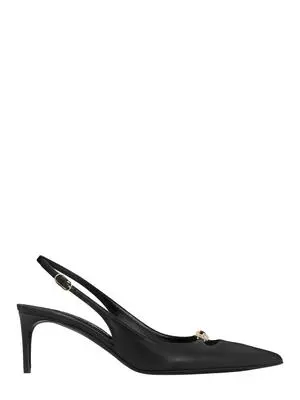 Dolce & Gabbana Slingback Pumps In Silk Nappa Leather With Dg Logo - Black
