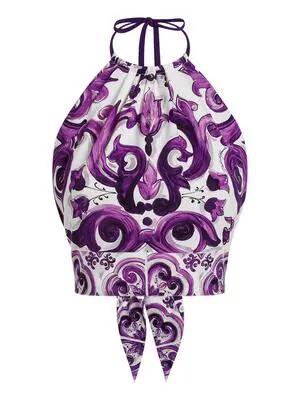 Dolce & Gabbana Majolica-print Charmeuse Top Shirts And Tops - Multicolor