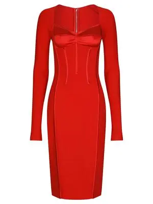 Dolce & Gabbana Viscose Calf-length Dress With Corset Details Dresses - Red