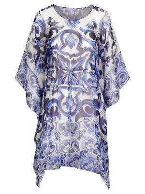 Dolce & Gabbana Short Majolica-print Chiffon Caftan Dresses Blue Silk - Multicolor
