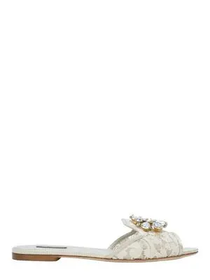 Dolce & Gabbana Lace Rainbow Slides With Brooch Detailing Slides And Mules Gray - Grey