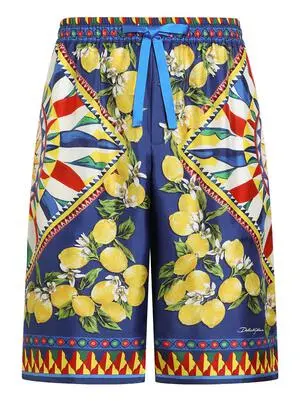 Dolce & Gabbana Carretto-print Silk Twill Bermuda Shorts - Multicolor