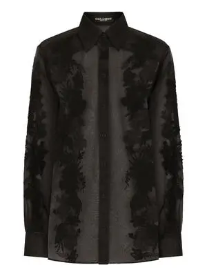 Dolce & Gabbana Organza Shirt With Lace Appliqués Shirts And Tops - Black