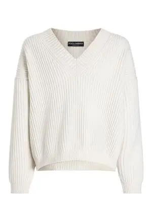 Dolce & Gabbana Sequined V-neck Sweater - White