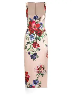 Dolce & Gabbana Satin Calf-length Sheath Dress With Floral Dresses - Print