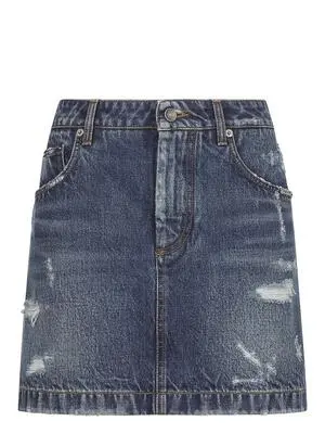 Dolce & Gabbana Denim Mini Skirt With Rips Denim And Jeans Multi-colored - Blue