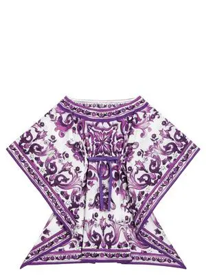 Dolce & Gabbana Majolica-print Short Cotton Caftan Dresses - Multicolor