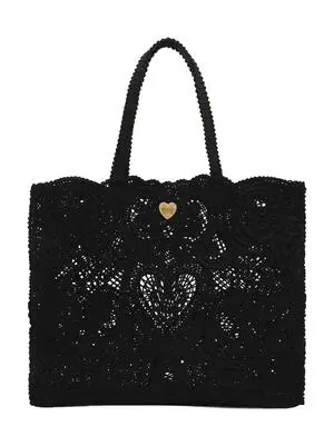Dolce & Gabbana Large Cordonetto Lace Beatrice Bag Tote Bags Cotton - Black