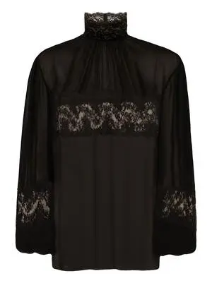 Dolce & Gabbana Georgette And Lace Turtle-neck Blouse Shirts And Tops Silk - Black